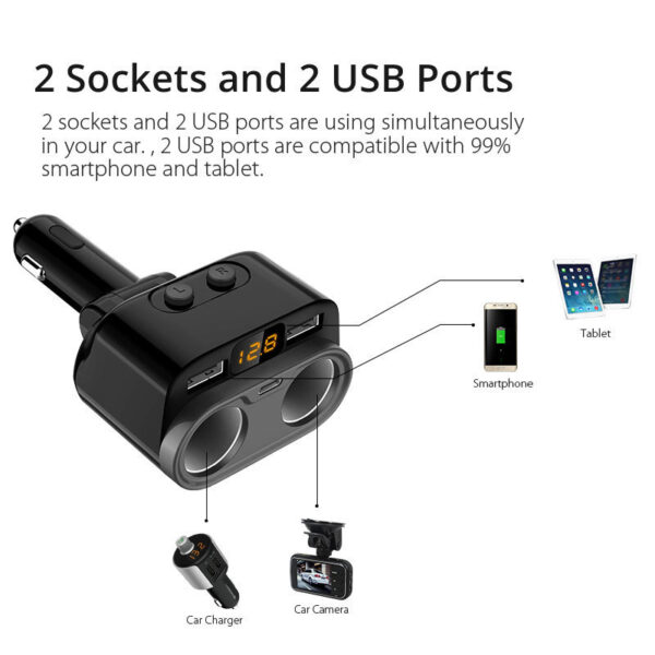 High-Speed Car Charger with Dual Cigarette Lighter Socket and 3 USB ...